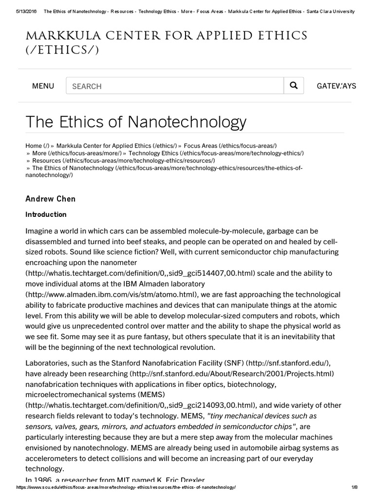 The Ethics of Nanotechnology - Resources - Technology Ethics - More ...