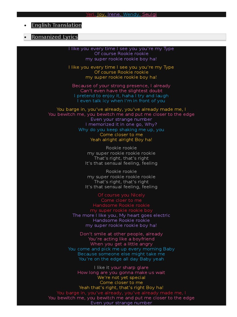 Red Velvet - 'Rookie' Korean Girl Group Music Lyrics | PDF | Nature