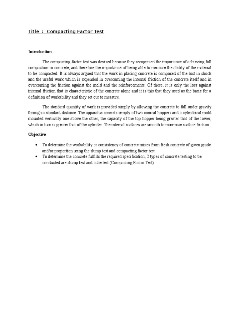 Compacting Factor Test | PDF | Kilogram | Concrete