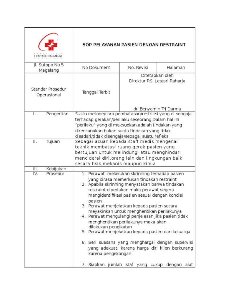 Sop Pelayanan Pasien Dengan Restraint | PDF | Pengembangan Diri | Sains & Matematika