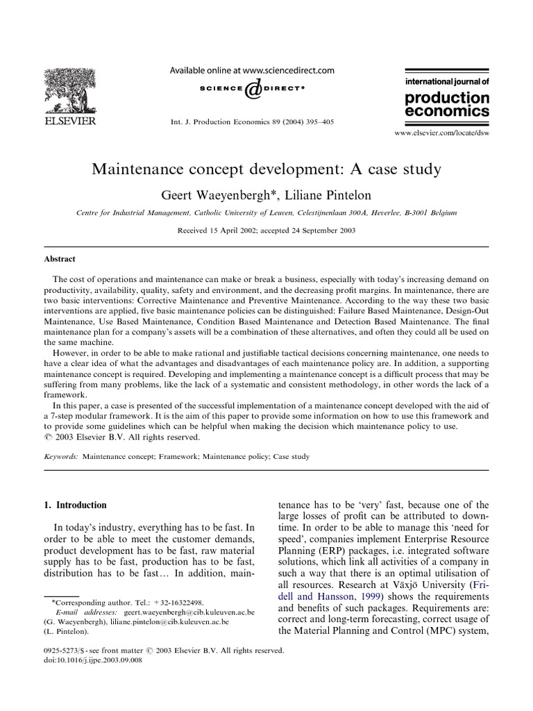 Maintenance Concept Development:a Case Study | PDF | Reliability ...