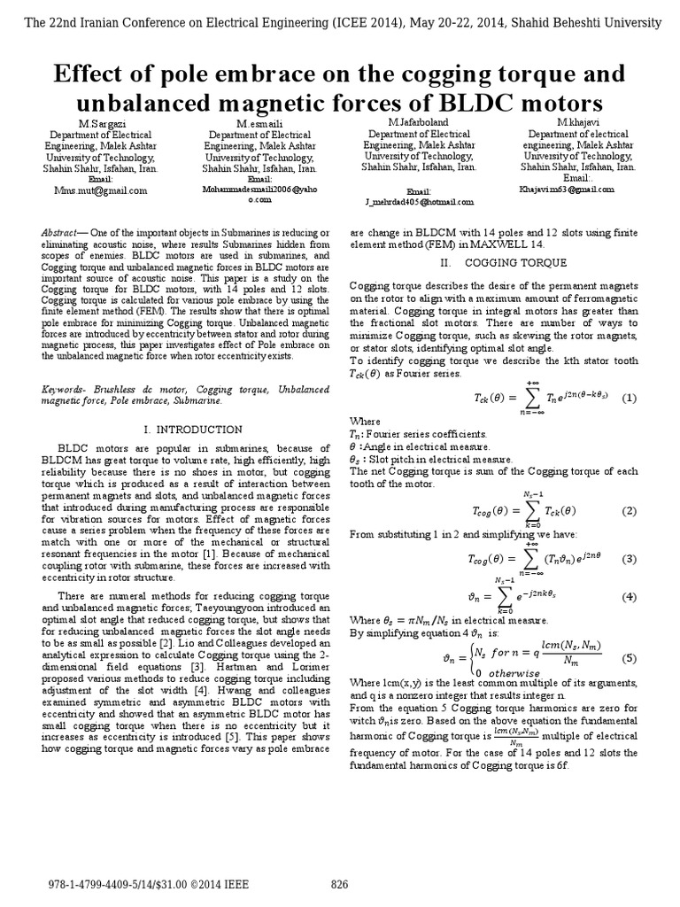 Effect of Pole Embrace On The Cogging Torque and Unbalanced Magnetic ...