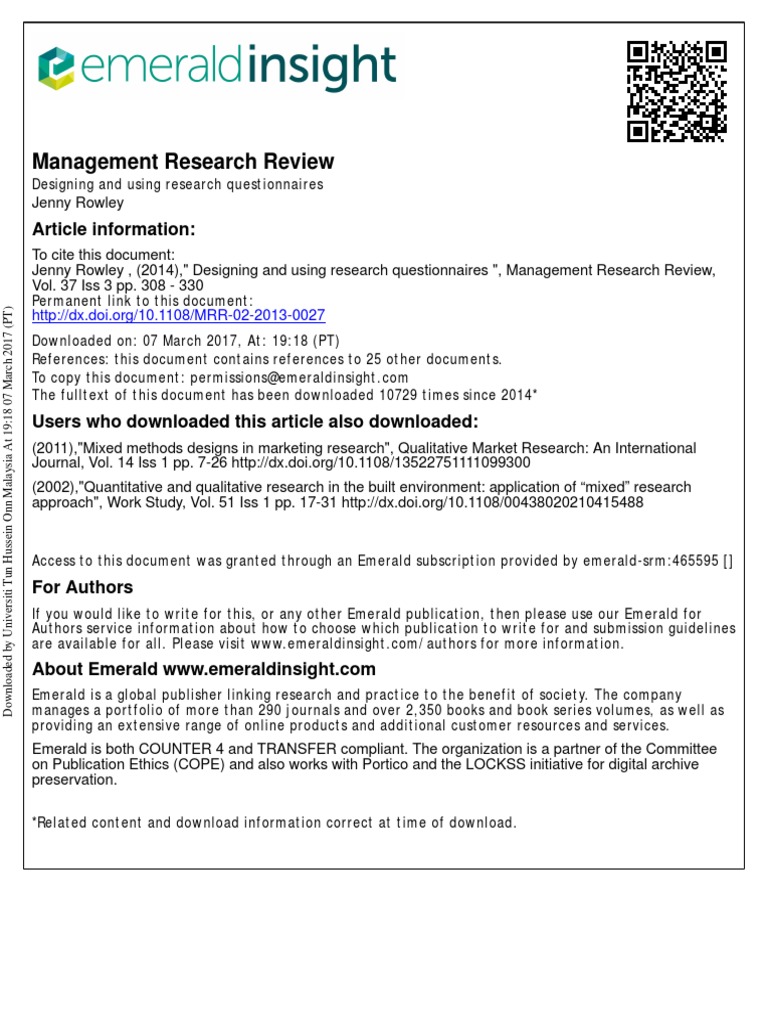 Designing and Using Research Questionnaires | PDF | Questionnaire ...