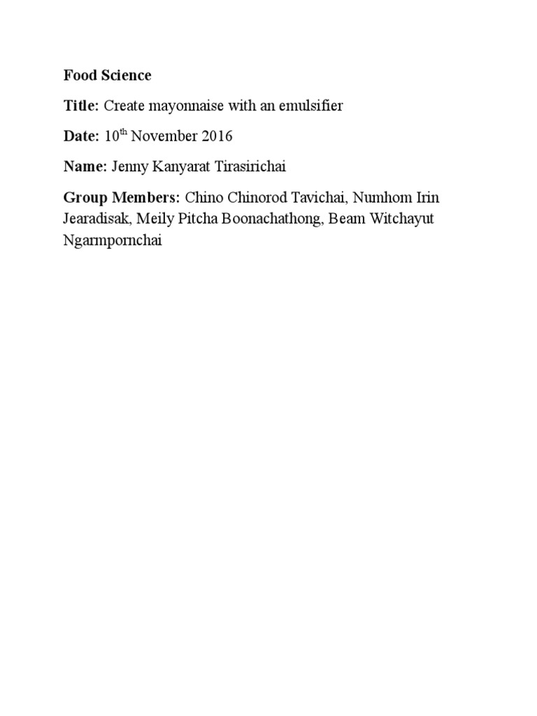 Food Science Lab Report | PDF | Mayonnaise | Bile