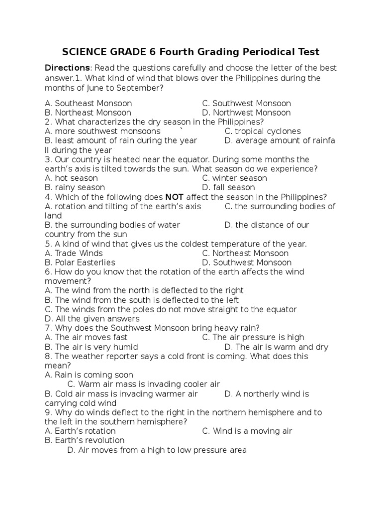 SCIENCE GRADE 6 Fourth Grading Periodical Test | PDF
