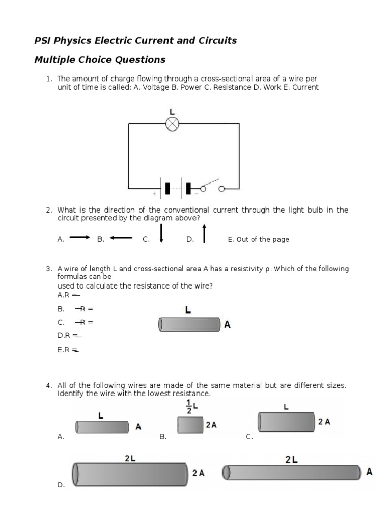 Abp - Electric Current Circuits Multiple Choice | PDF | Series And ...