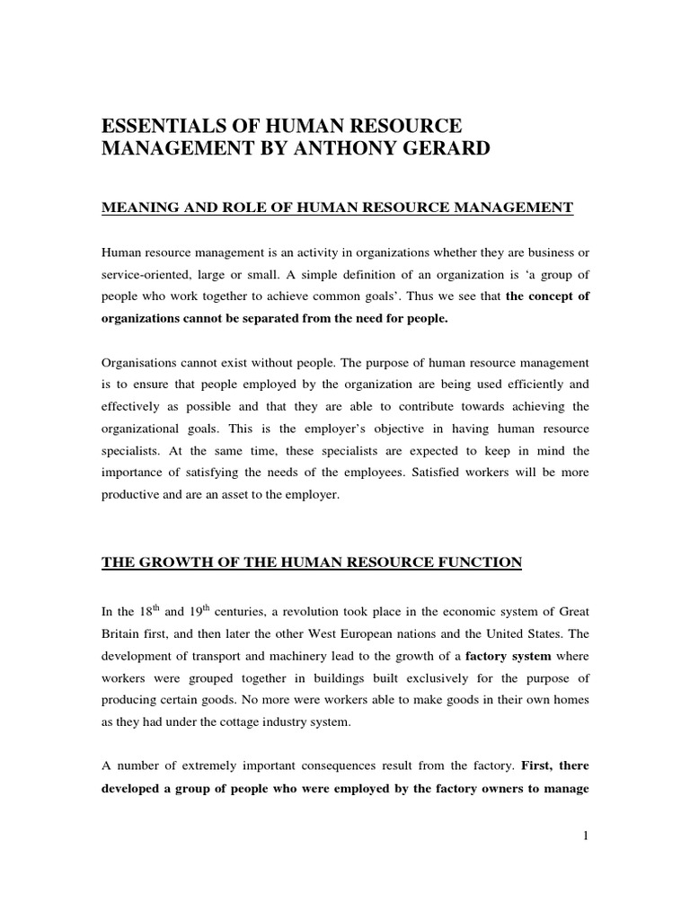 Essentials of Human Resource Management | PDF | Human Resource ...