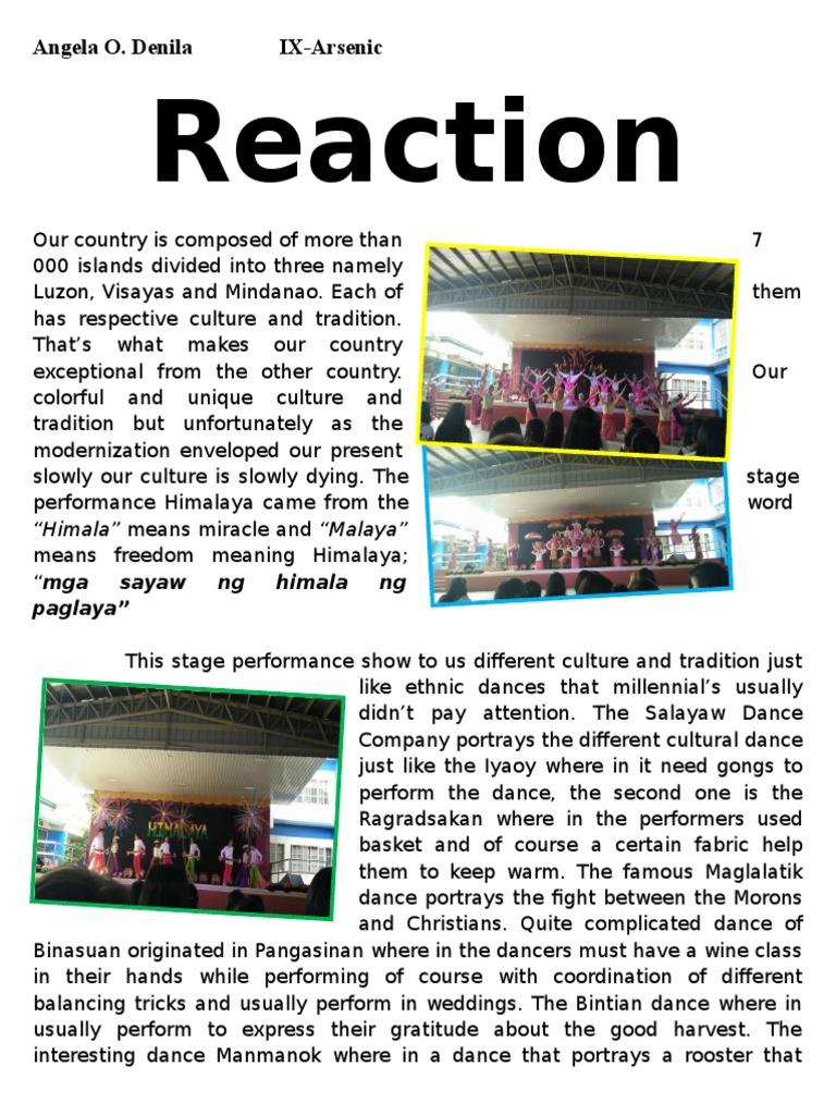 MAPEH Reaction Paper | PDF | Dances | Philippines