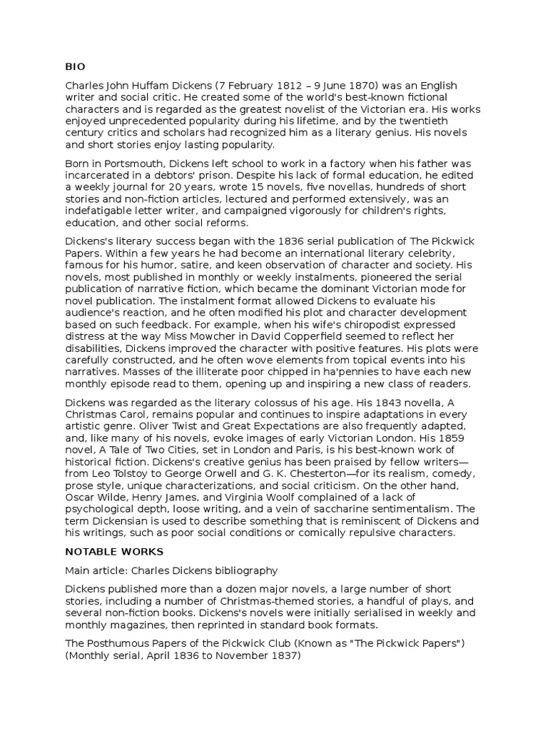 Charles John Huffam Dickens - Biography | PDF | Charles Dickens | Novels