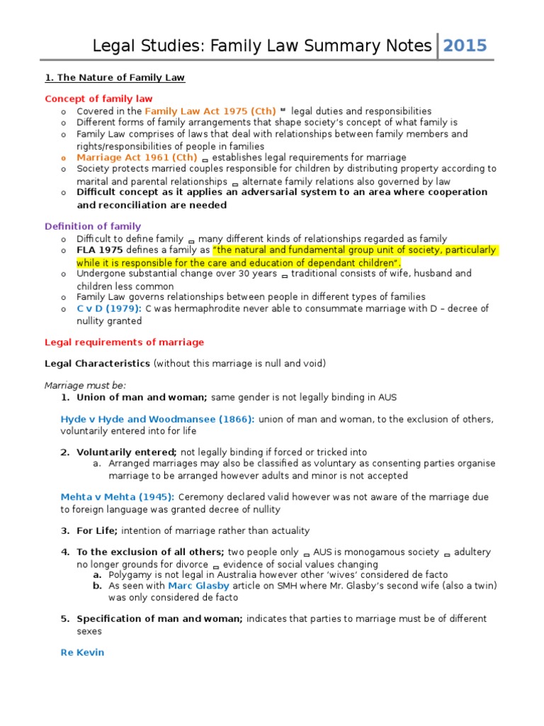 Family Law Notes | PDF | Marriage | Divorce