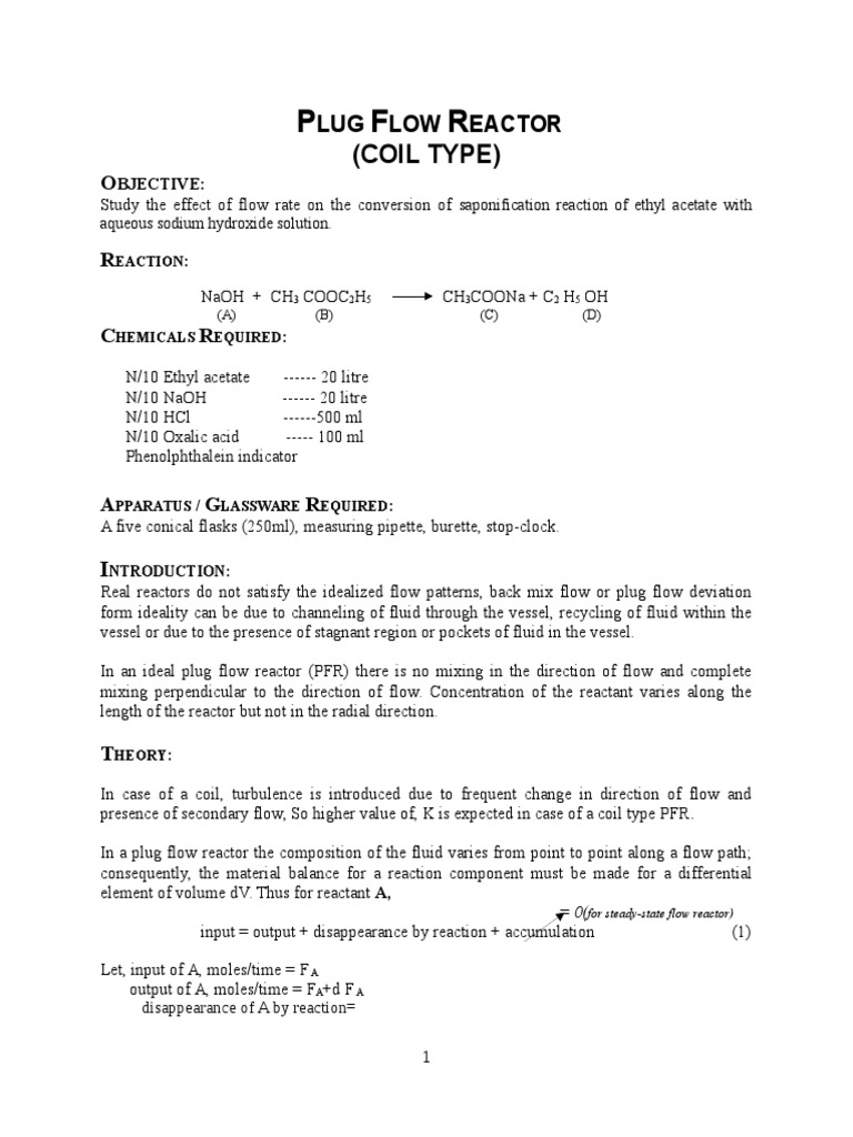 Plug Flow Reactor | PDF | Chemical Reactor | Sodium Hydroxide
