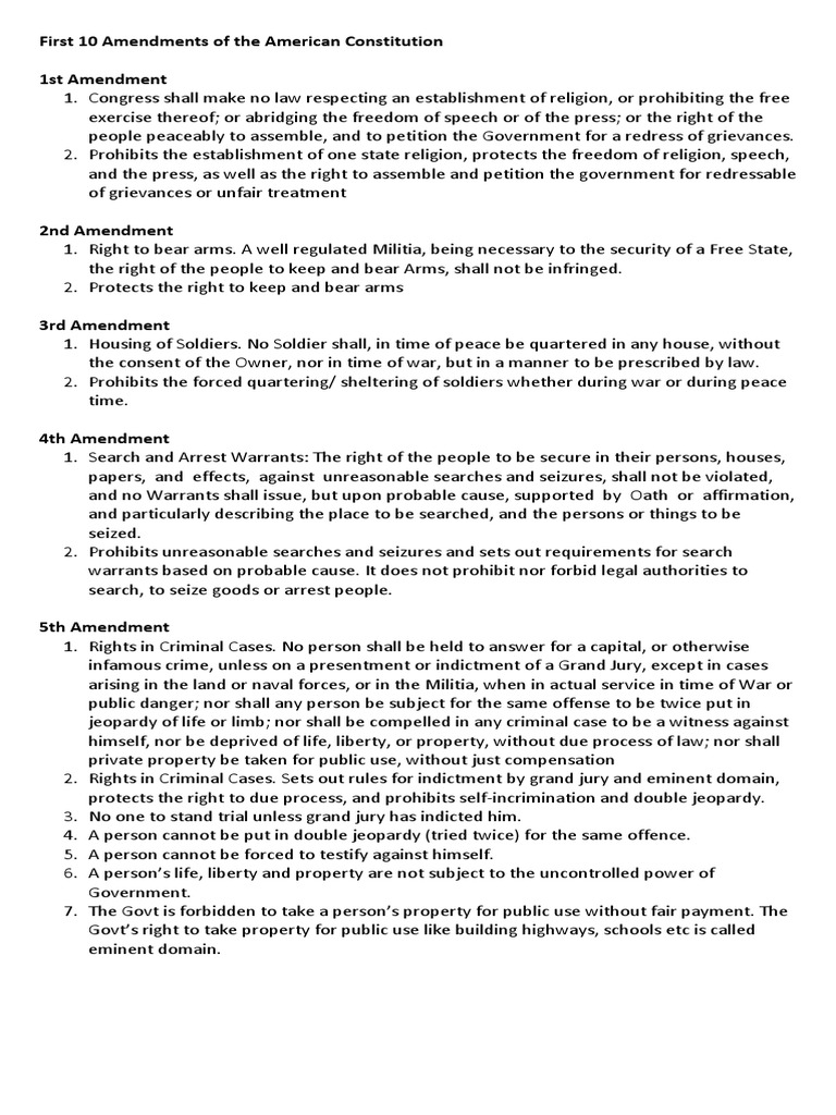 First 10 Amendments of The American Constitution-1 | PDF | Indictment ...