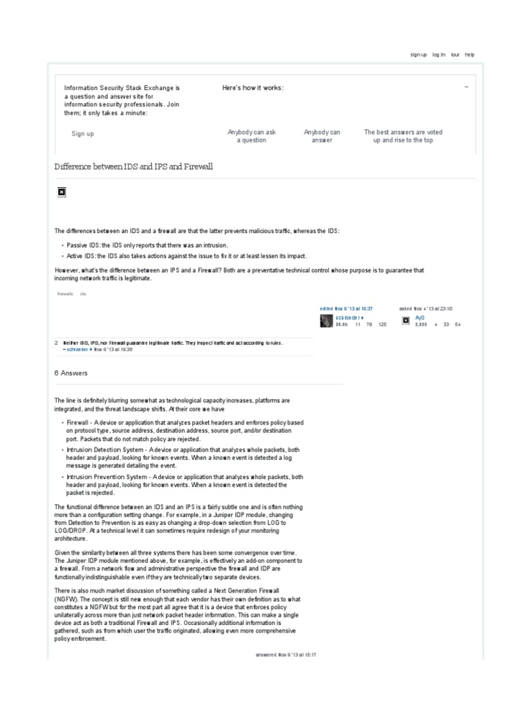 IDS vs IPS vs Firewall Explained | PDF | Firewall (Computing ...