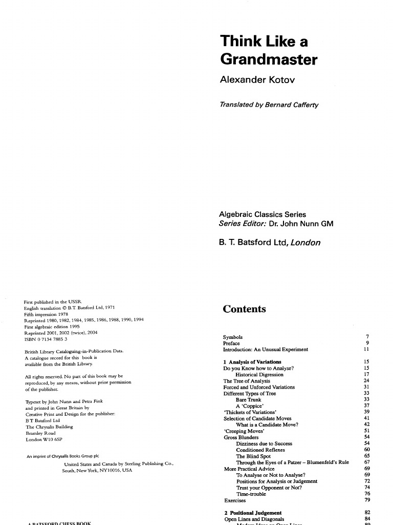 Kotov Alexander-Think Like A Grandmaster | PDF