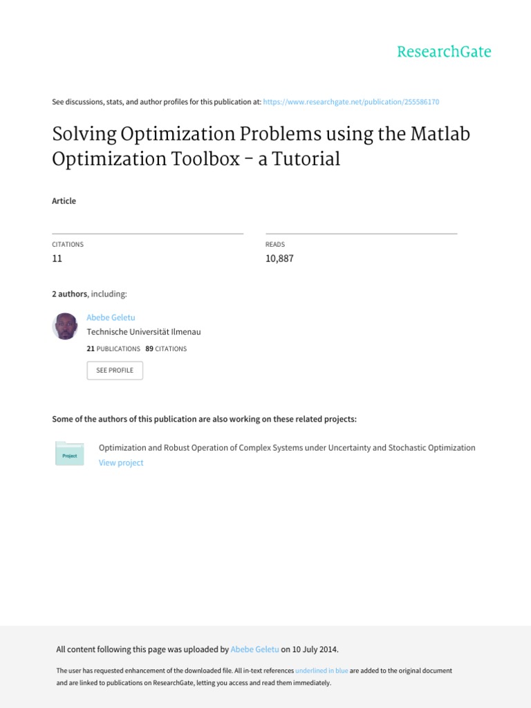 Solving Optimization Problems Using The Matlab Opt | PDF | Mathematical ...