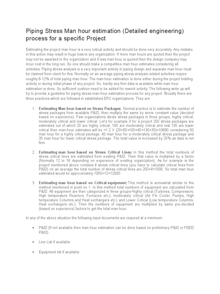 Piping Stress Man Hour Estimation | PDF | Man Hour | Heat Exchanger