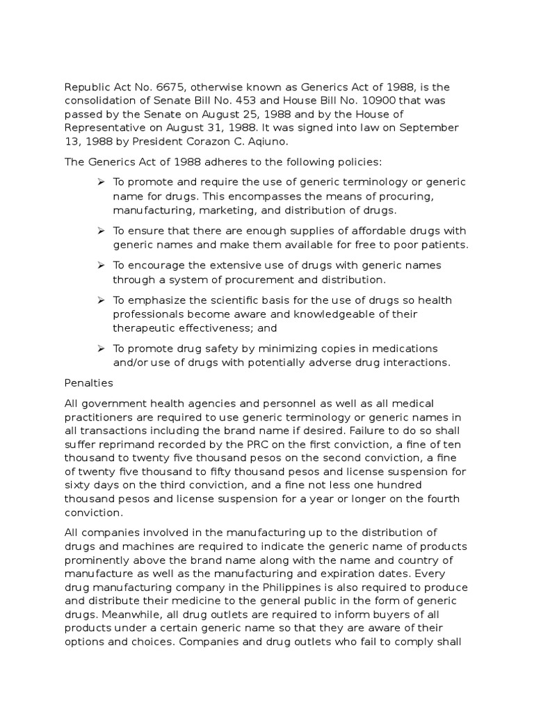 Republic Act No 6675 | Download Free PDF | Generic Drug ...