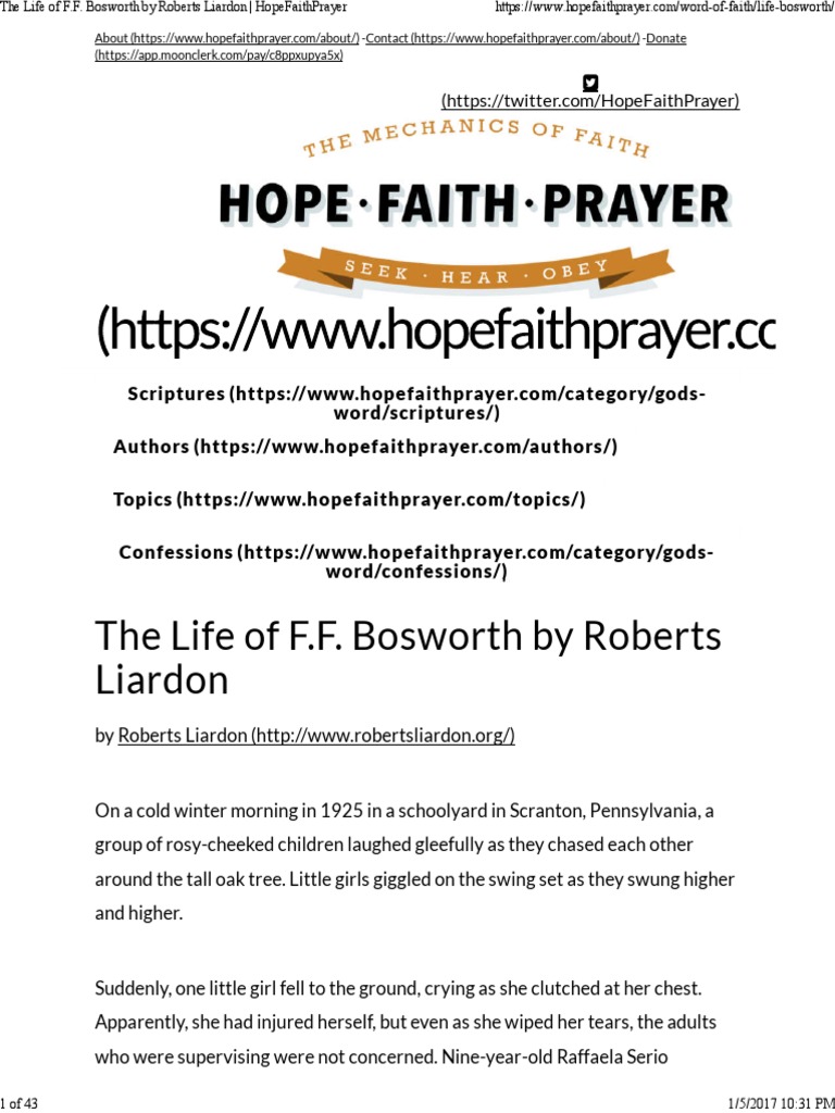 F.F. Bosworth: Healing Evangelist's Life | PDF | Pentecostalism | Faith ...