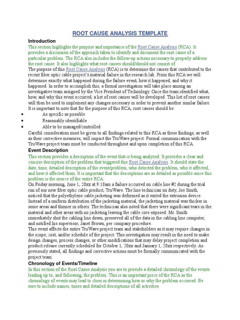 Root Cause Analysis Template | PDF | Computing And Information ...