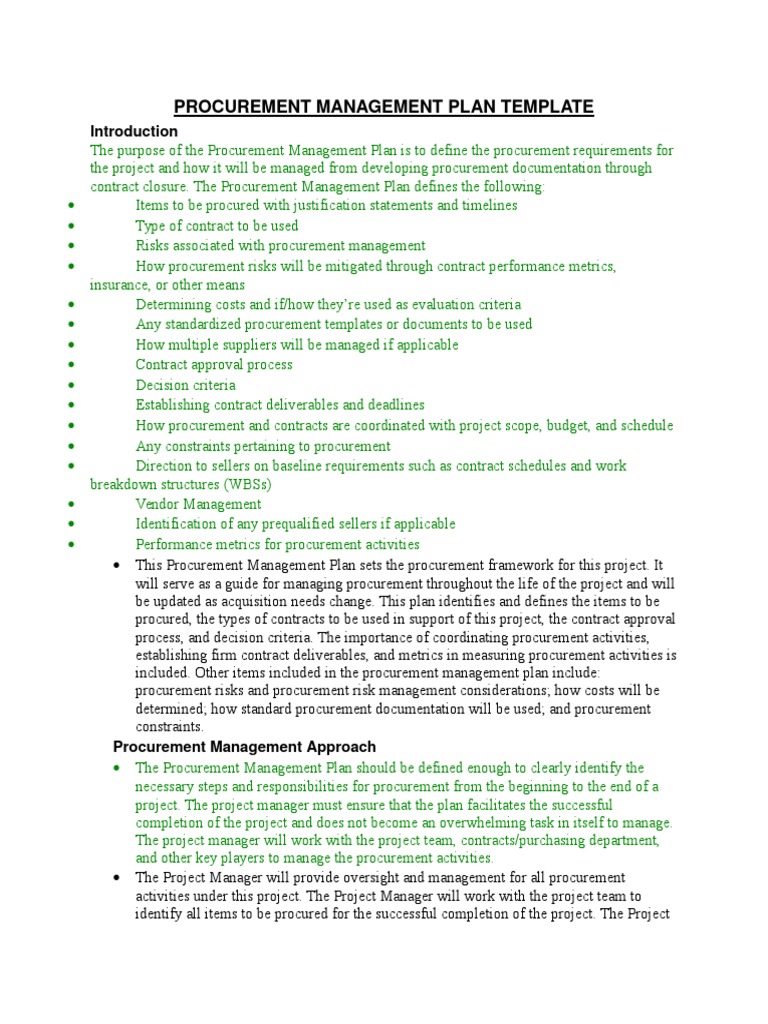 4. Procurement Management Plan Template | Request For Proposal ...