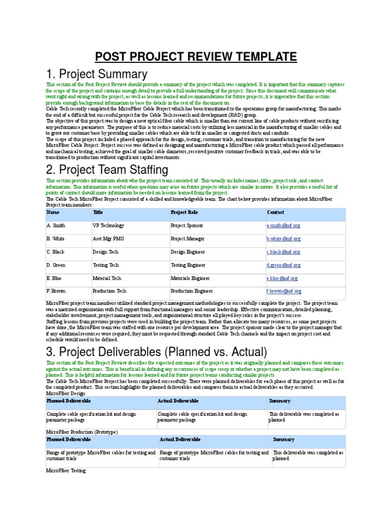Post Project Review Template | PDF | Project Management | Prototype