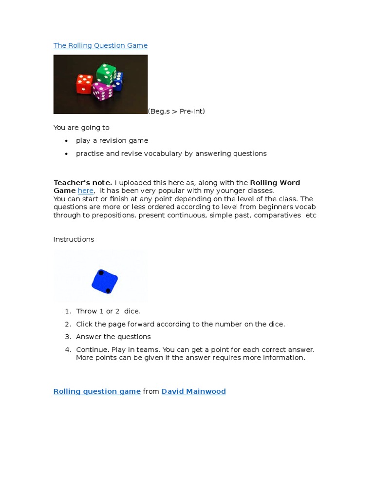 The Rolling Question Game | PDF | Language Arts & Discipline | Self ...
