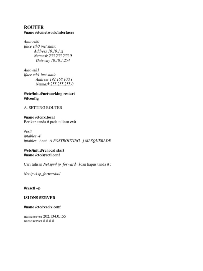 Router: #Nano /etc/network/interfaces | PDF