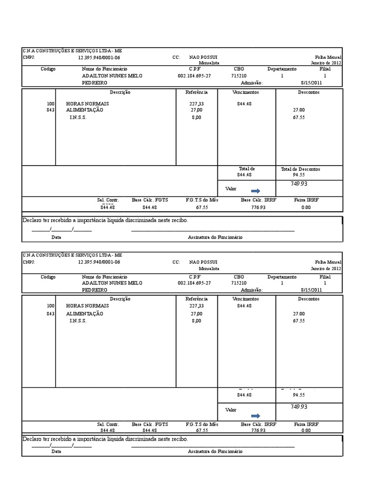 Modelo de Contracheque Mensal | PDF