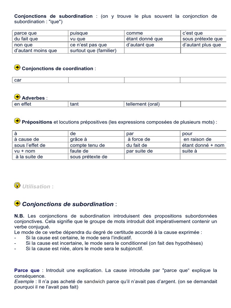 Conjonctions de Subordination | Clause | Mécanique du langage