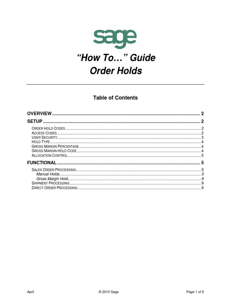 Sage X3 - User Guide - HTG-Order Holds PDF | PDF | Gross Margin | Valuation (Finance)
