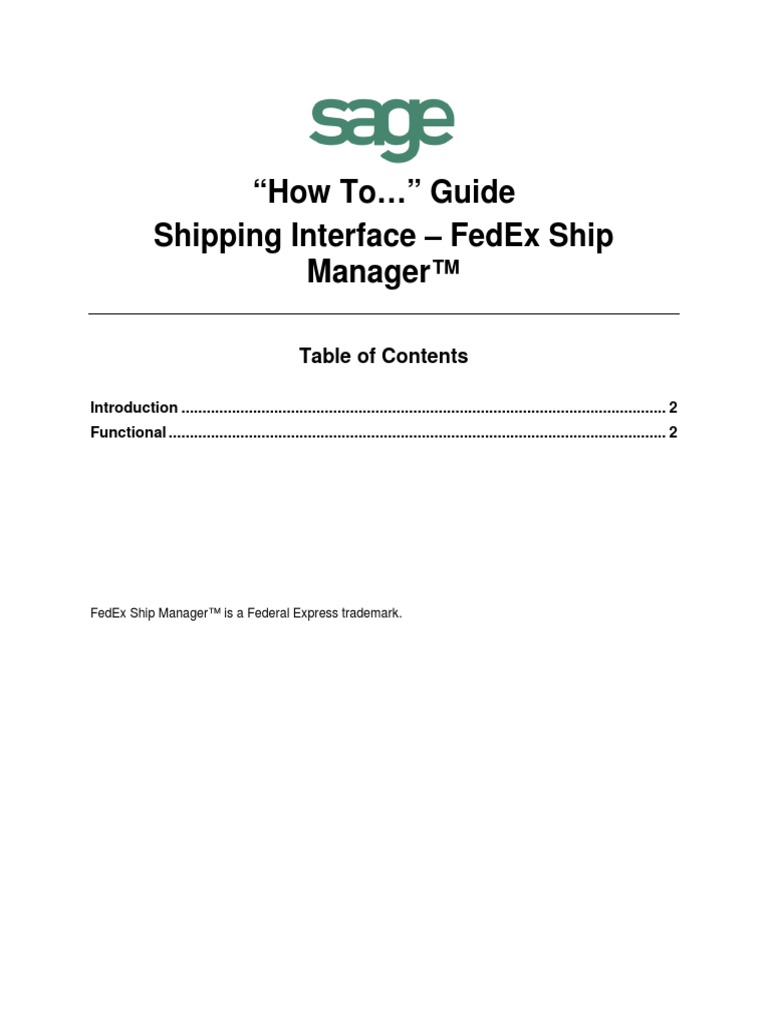 Sage X3 - User Guide - HTG-Shipping Interface-FedEx PDF | PDF | Fed Ex | Portable Document Format