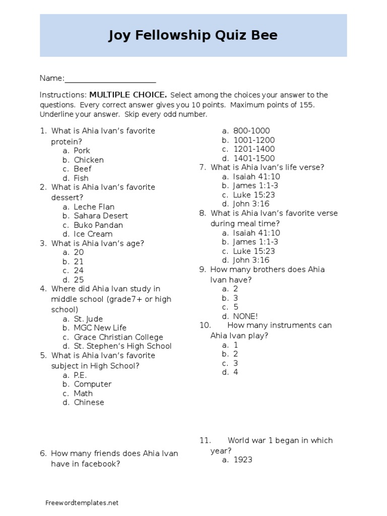 Quiz Bee | PDF | Hebrew Language Names | Hebrew Bible