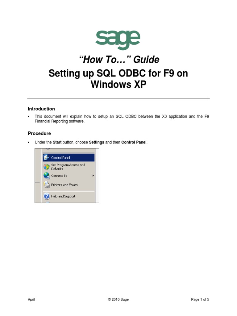 Sage X3 - User Guide - HTG-Setting Up SQL ODBC For F9 PDF | PDF