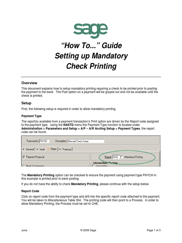 Sage X3 - User Guide - HTG-Setting up Mandatory Check Printing.pdf | Cheque | Payments