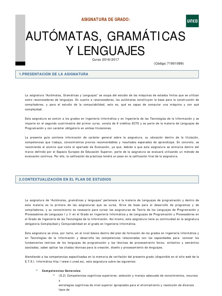 71901089autómatas, Gramáticas y Lenguajes | PDF | Lenguaje de ...