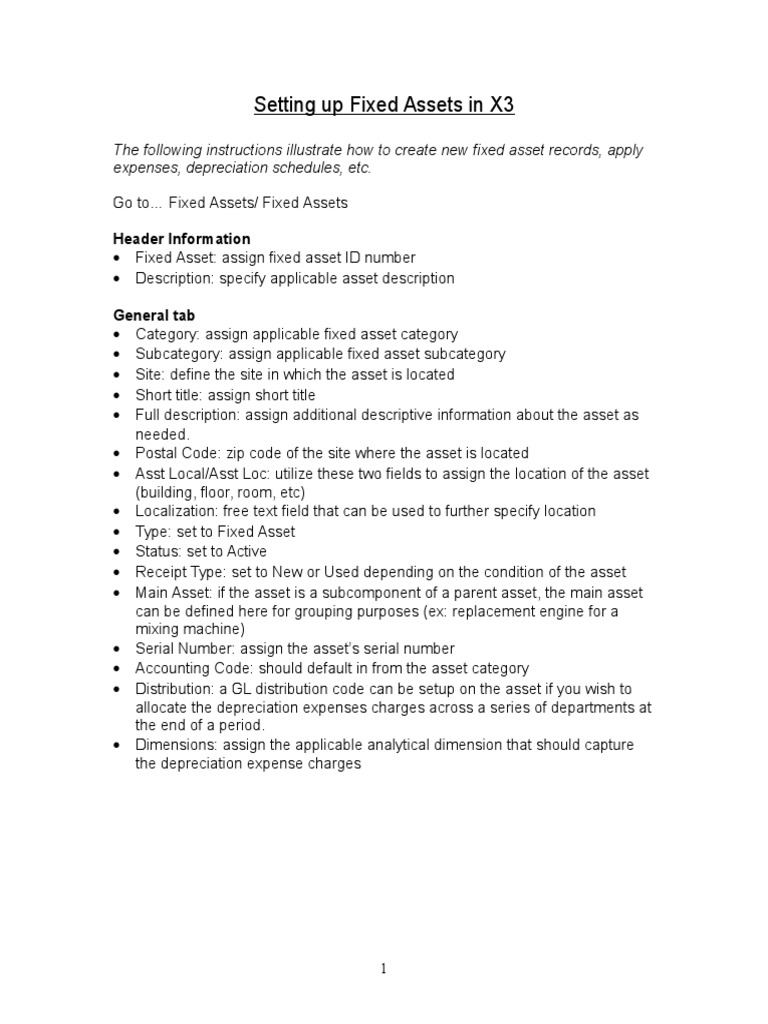 Sage X3 - User Guide - Setting Up Fixed Assets | PDF | Depreciation | Business
