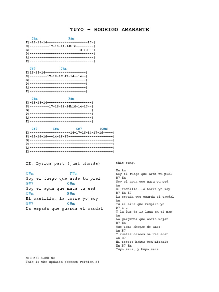 Guitar Tab of Tuyo Rodrigo Amarante