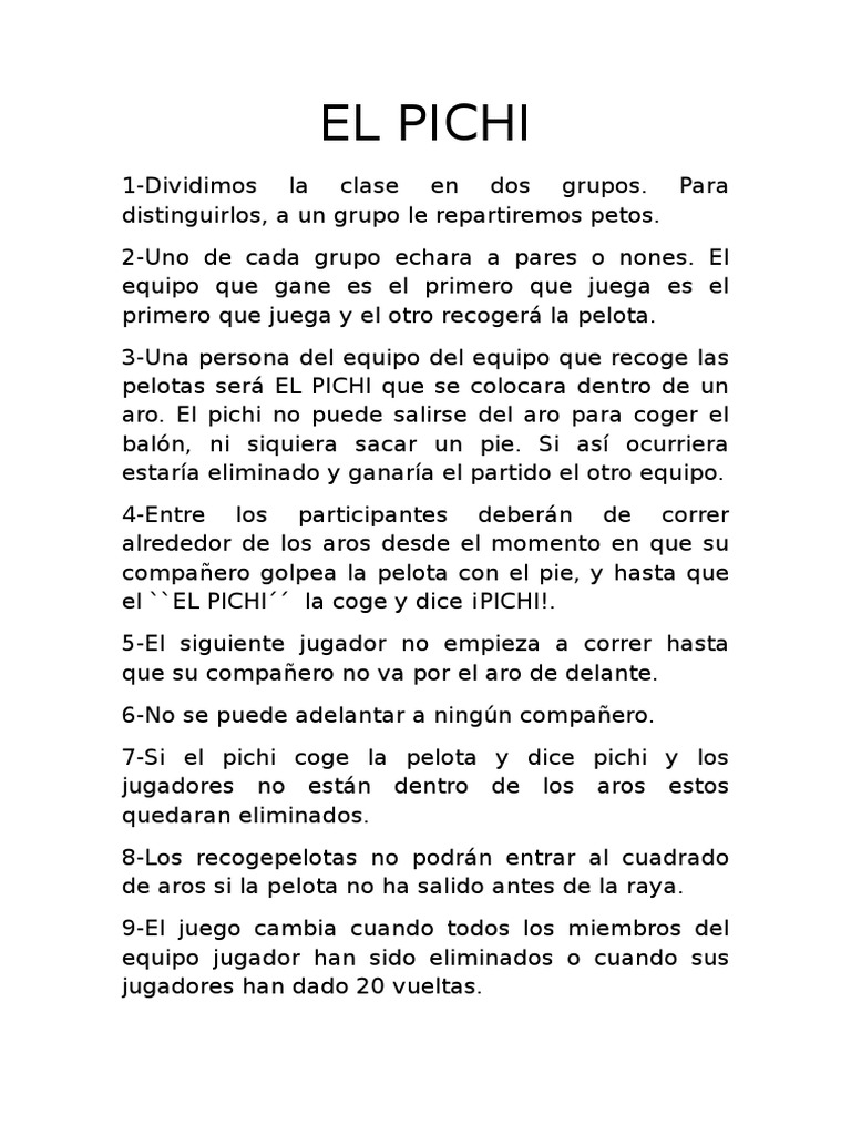 Reglas del juego El Pichi | PDF
