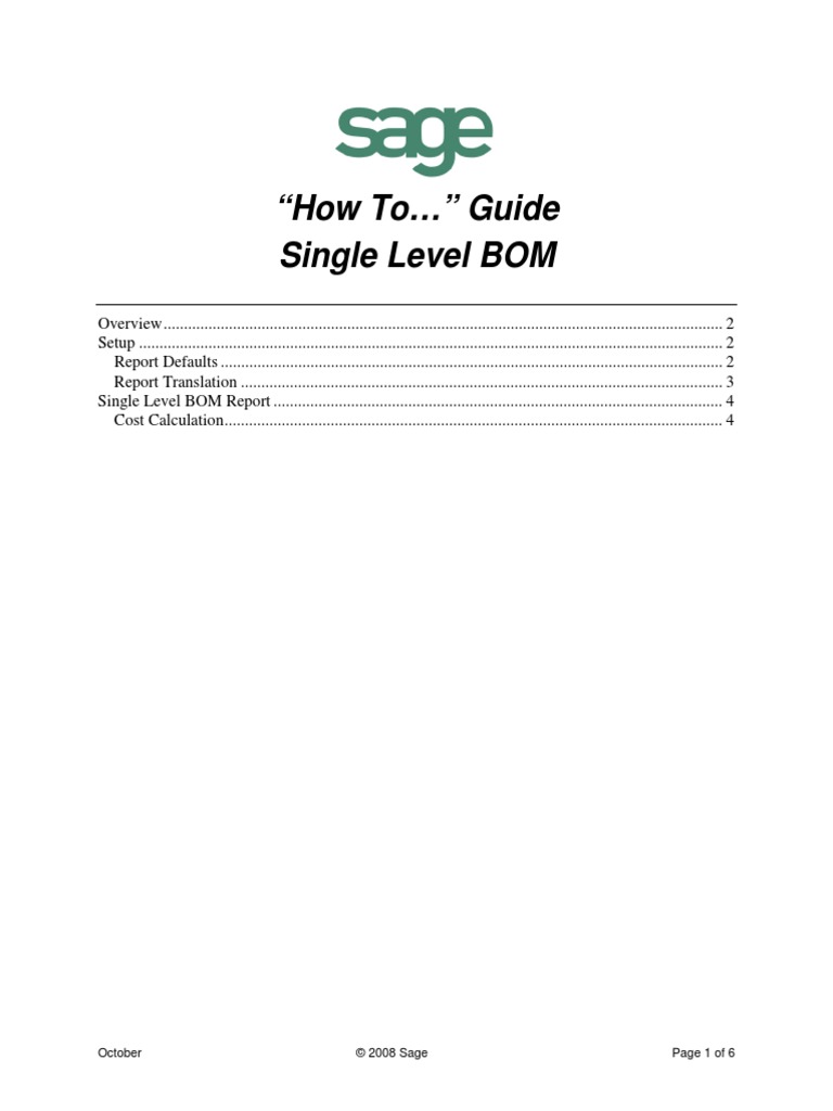 Sage X3 - User Guide - HTG-Single Level BOM PDF | PDF | Computing | Software