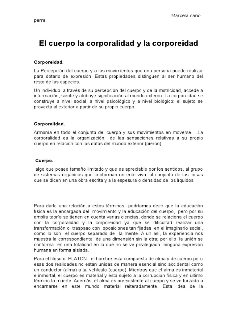 El Cuerpo La Corporalidad y La Corporeidad | PDF | Alma | Percepción