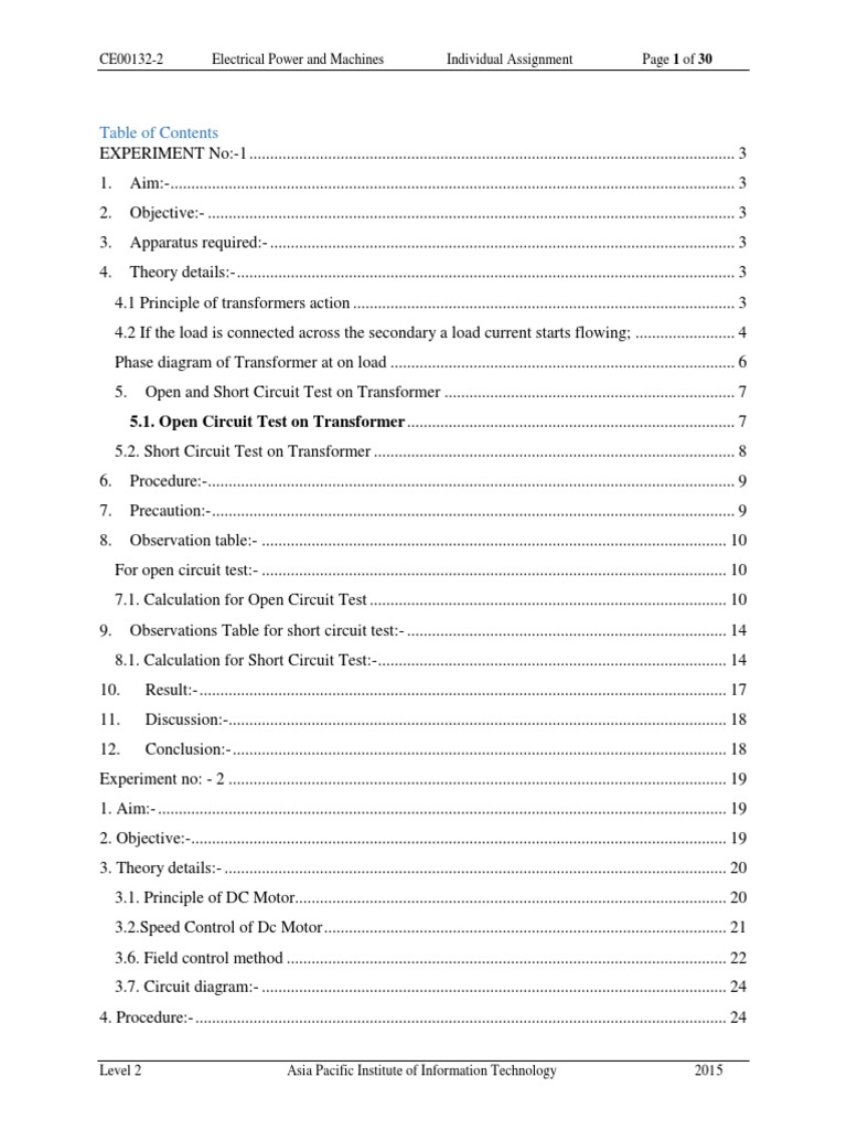 Open Circuit and Short Circuit Test On S | PDF | Electric Motor ...