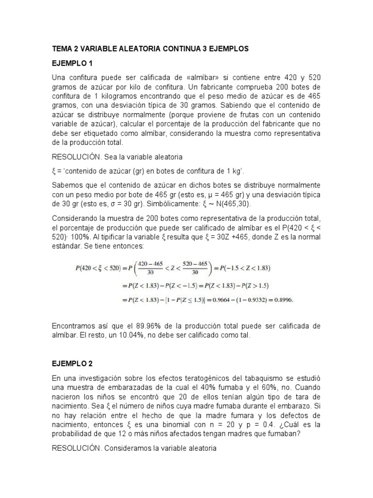 Tema 2 Variable Aleatoria Continua 3 Ejemplos | PDF | Distribución normal | Distribución de ...