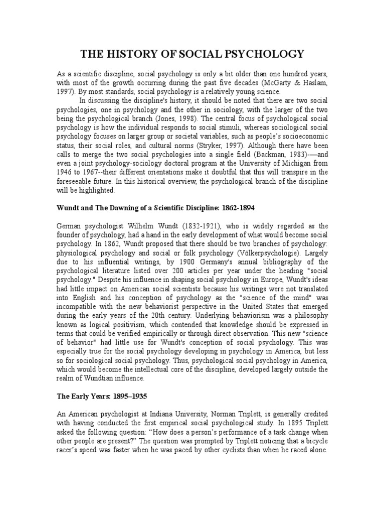 The History of Social Psychology | Social Psychology | Psychology ...