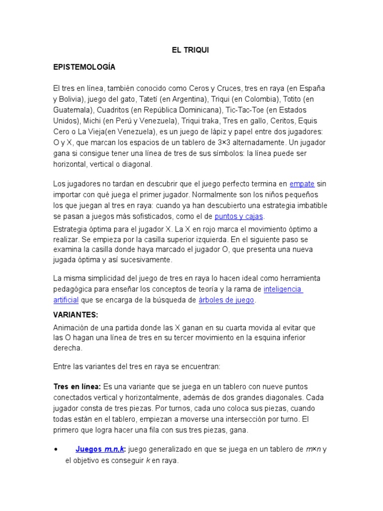 Cómo jugar al Triqui: Reglas y Variantes | PDF | Juego de azar | Ocio