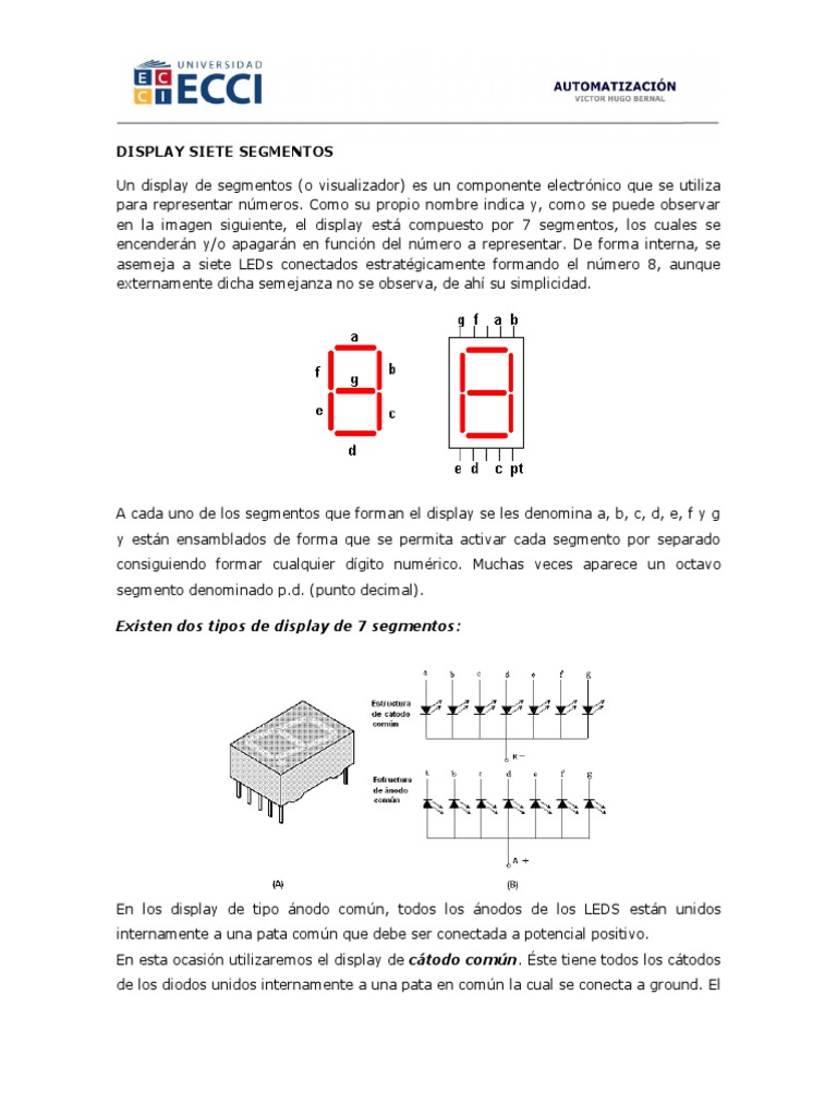 Display Siete Segmentos | PDF | Diodo emisor de luz | Ingeniería Electrónica