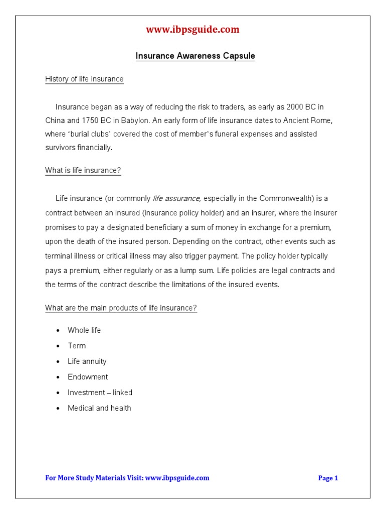 Insurance Awareness | PDF | Insurance | Financial Services