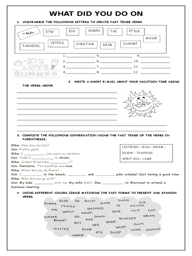 Past Tense Verbs for Vacation Writing | PDF