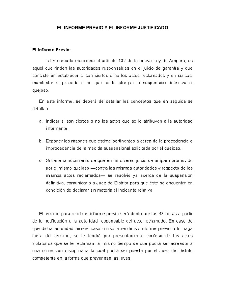 El Informe Previo y El Informe Justificado | Demanda judicial | Ley Pública