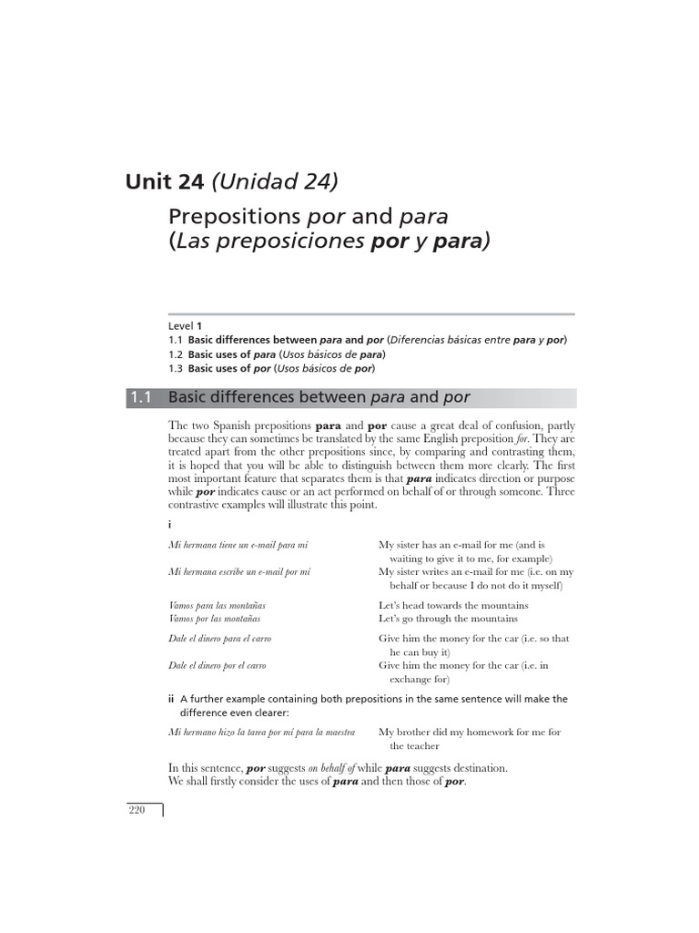Unit 24 (Unidad 24) : Prepositions Por and para (Las Preposiciones Por ...