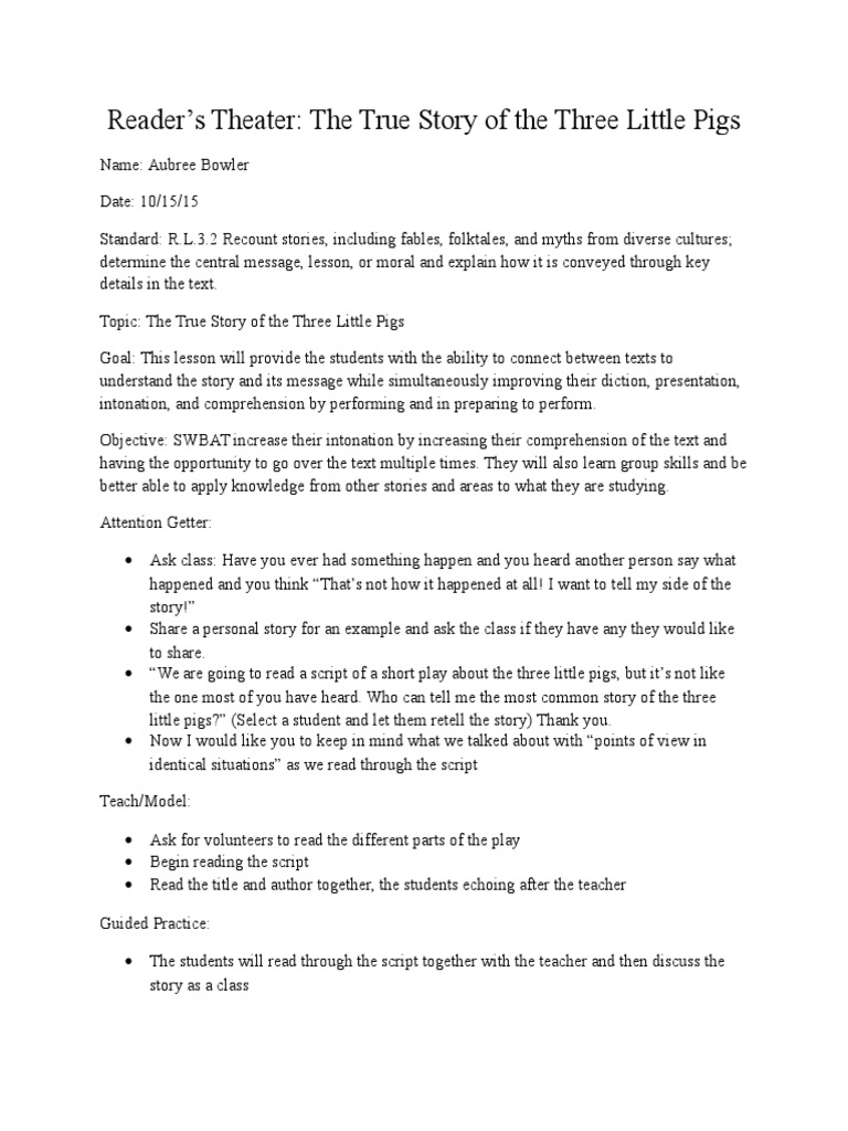 Readers Theater The True Story of The Three Little Pigs | PDF | Reading ...